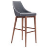 Modern Bar Stool, Long Tapered Legs With Cushioned Seat & Curved Back ...