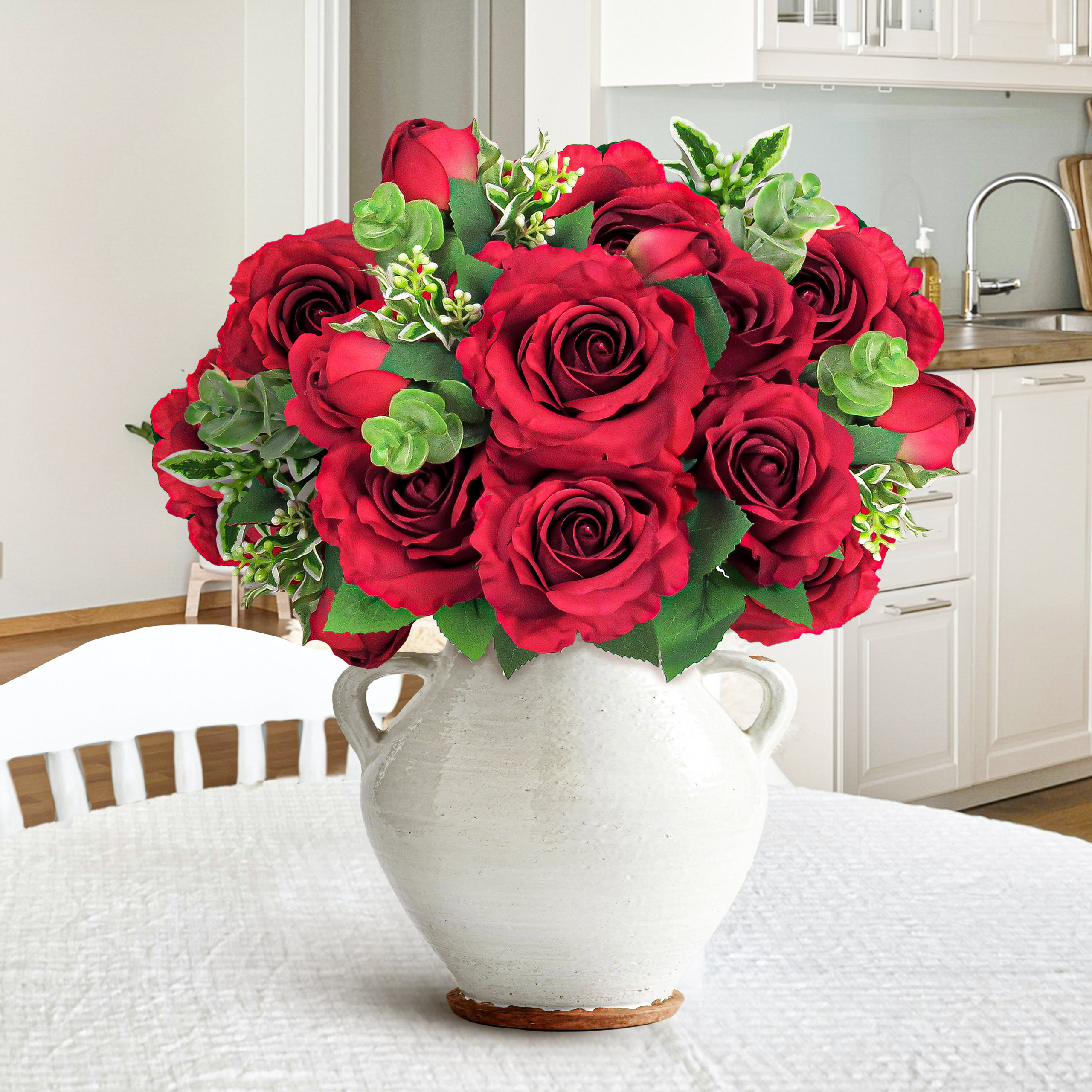 Set of 2 Red Artificial Sweet Rose Flower Stem Bush Bouquet 20 ...