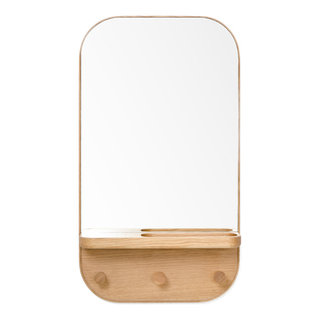 Oak Wooden Wall Storage Mirror | Wireworks Silent - Transitional - Wall ...