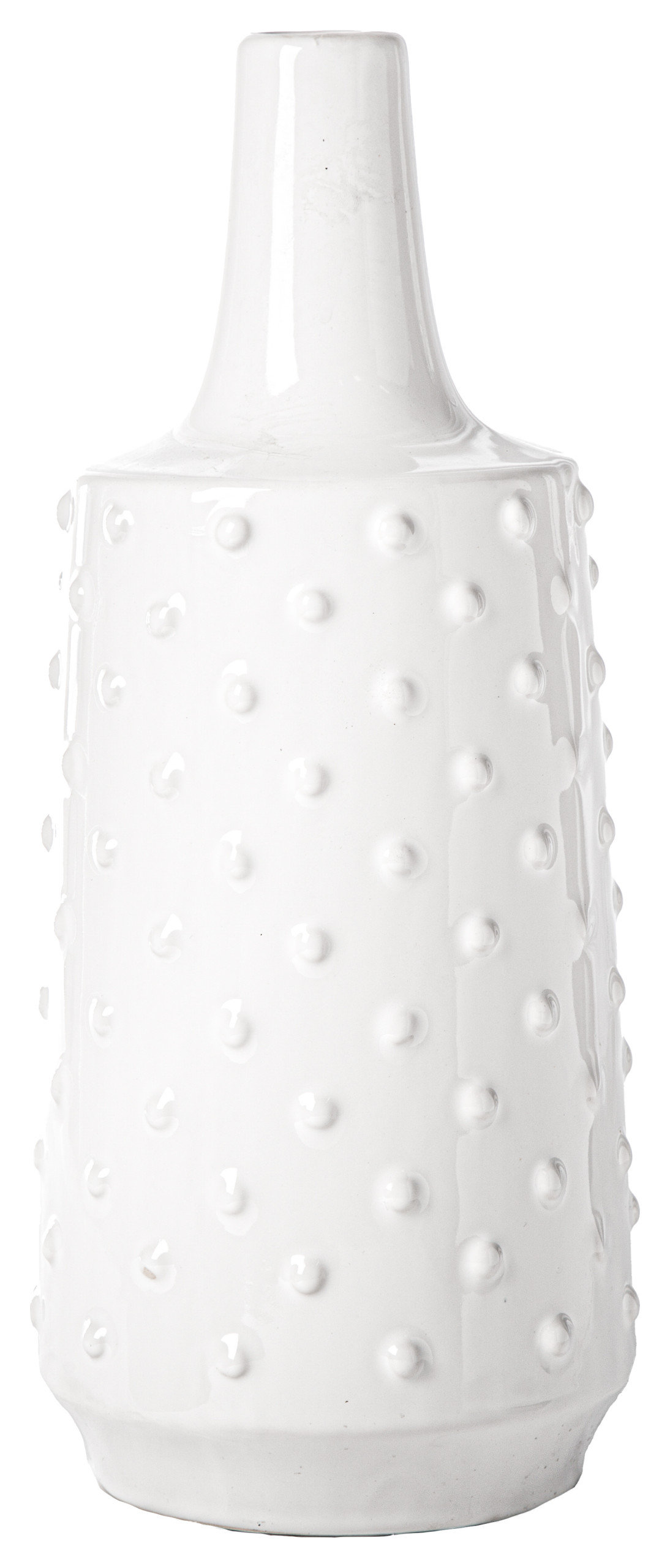 Ceramic Bottle Vase with Embossed Dotted Design Gloss White Finish ...