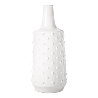 Ceramic Bottle Vase with Embossed Dotted Design Gloss White Finish ...