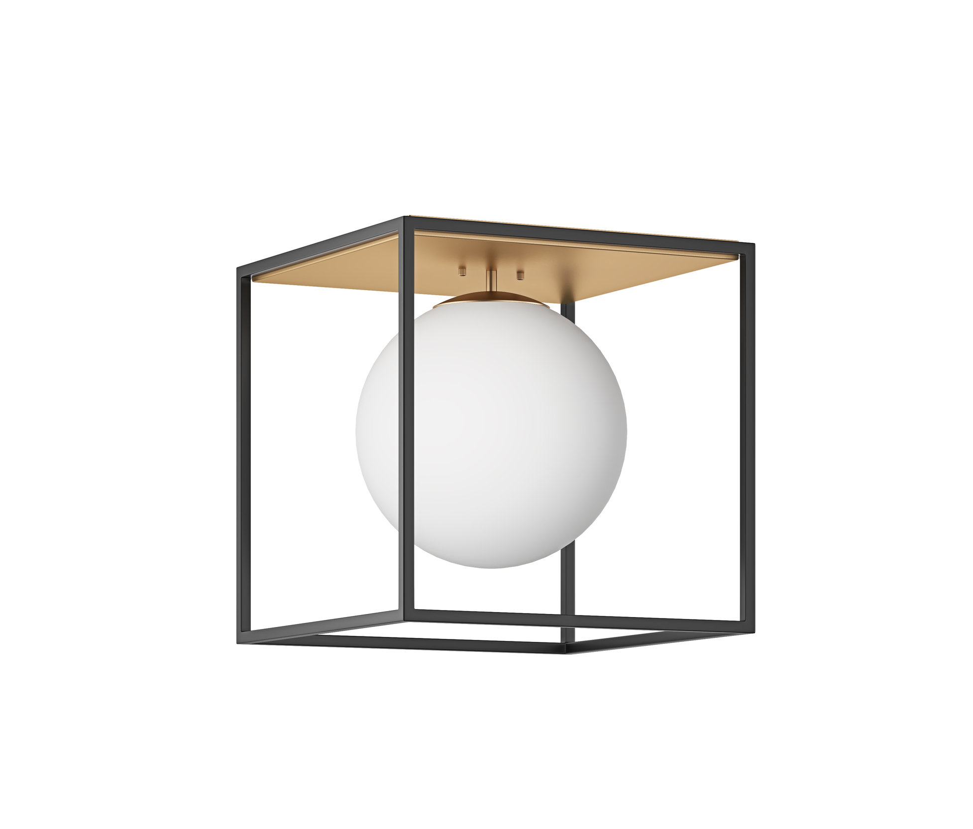 1-Light Metal Cube Frame Flush Mount Ceiling Light With Globe Glass ...