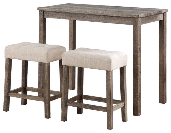 Lux 3-Piece Counter Height 36" Pub Table Set, Tufted Stools - Farmhouse ...