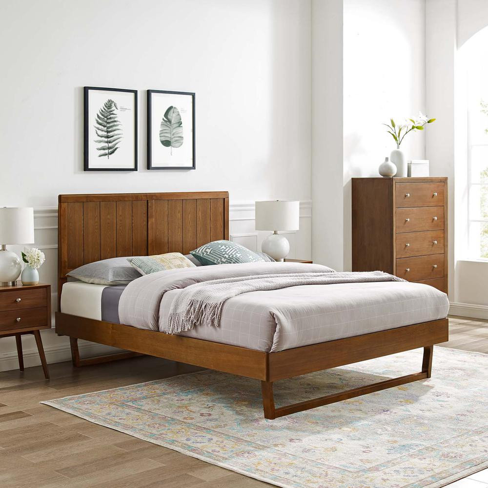 Alana Queen Wood Platform Bed With Angular Frame - Farmhouse - Coffee ...