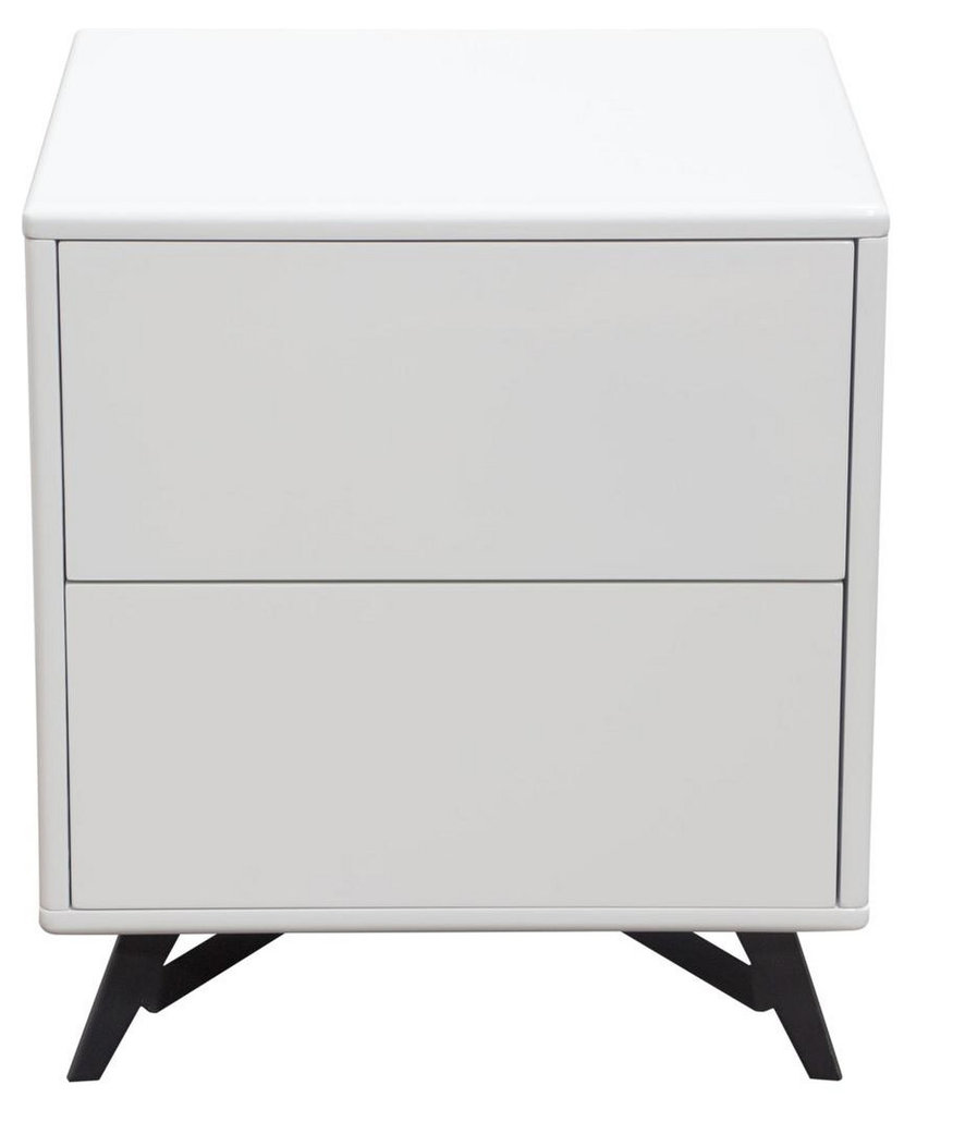 Wooden Two Drawers End Table with Slanted Metal Feet, White and Black ...