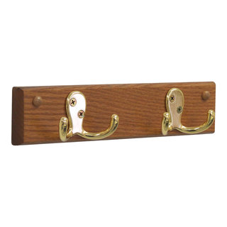 Wooden Mallet 3 Hook Wall Coat Rack Rail in Medium Oak and Brass, 2 ...