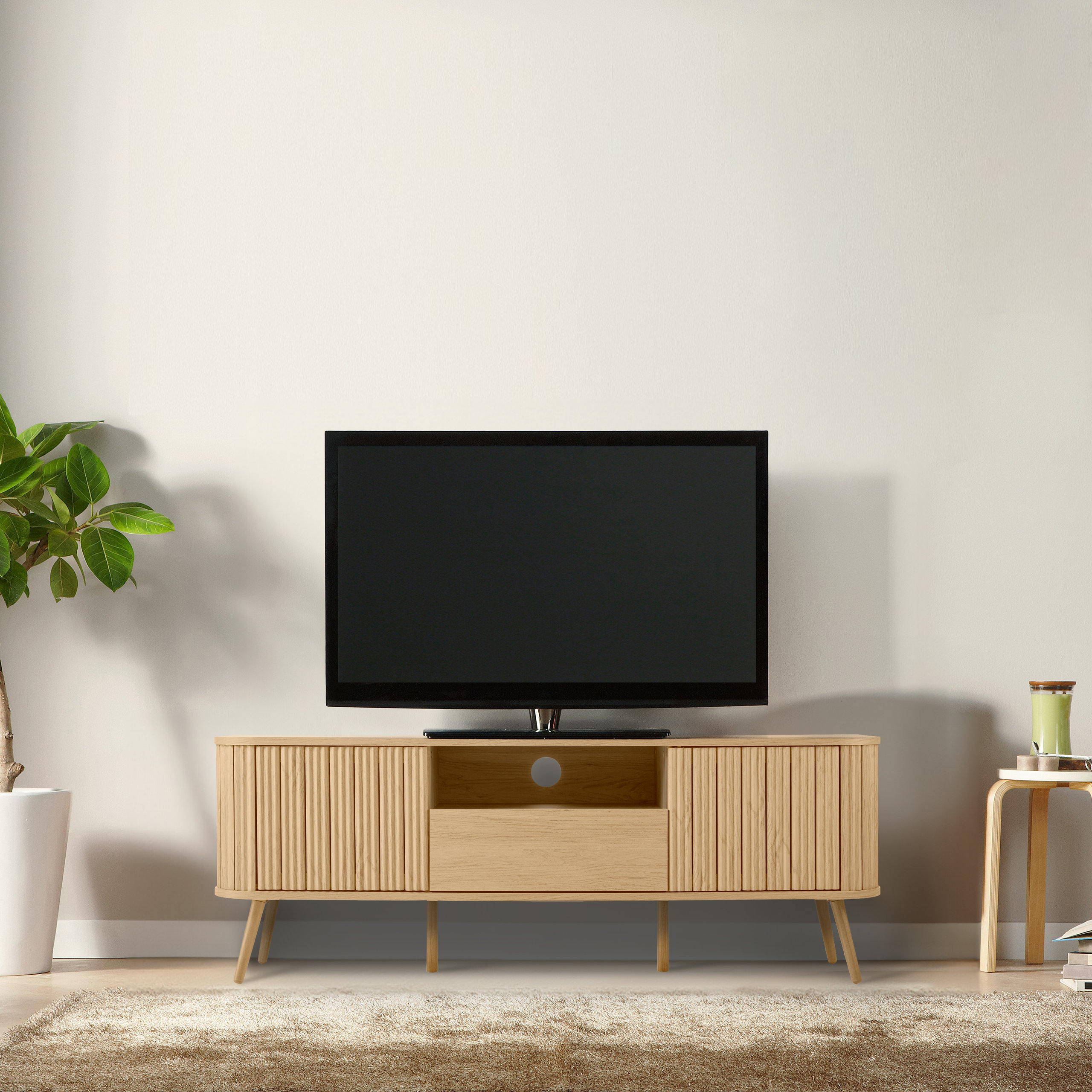 Curved TV Stand, Drawer, Storage Doors Fits TVs up to 75 in, Cable ...