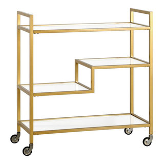 Lovett 33 Wide Rectangular Bar Cart with Glass Shelves in Brass ...