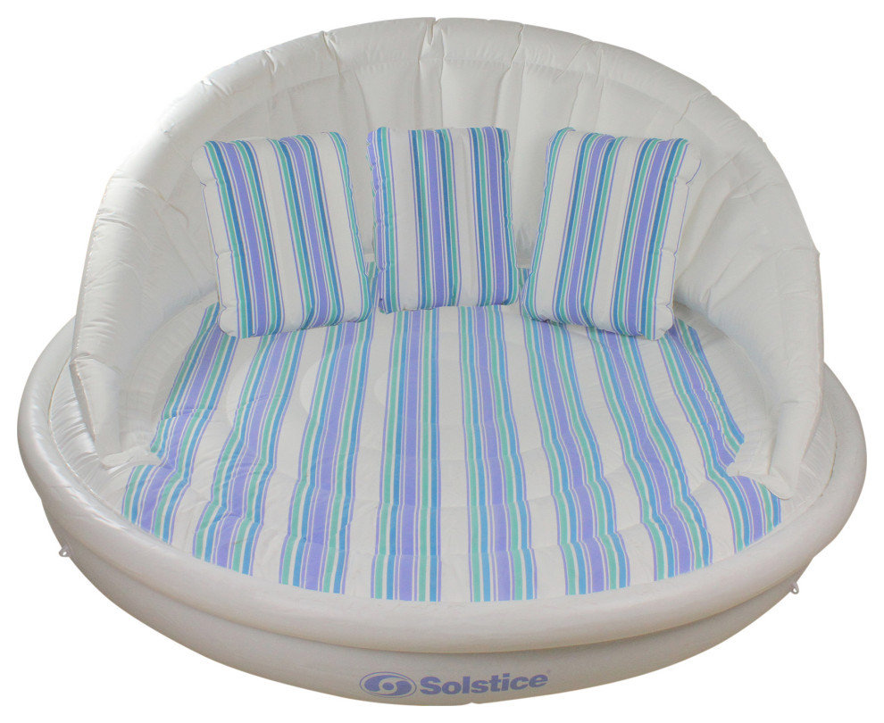 70" Inflatable White and Blue Striped Floating Swimming Pool Sofa ...