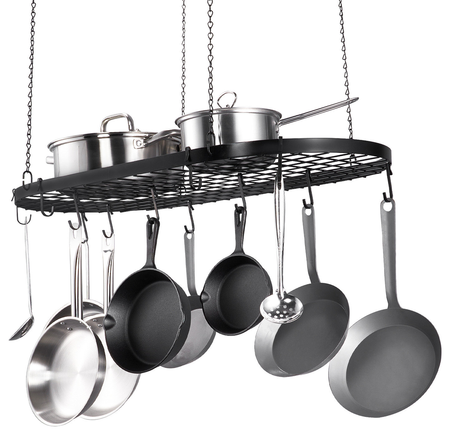 VEVOR Hanging Pot Rack Ceiling Mount 32" Ceiling Pot Rack With 12 S ...