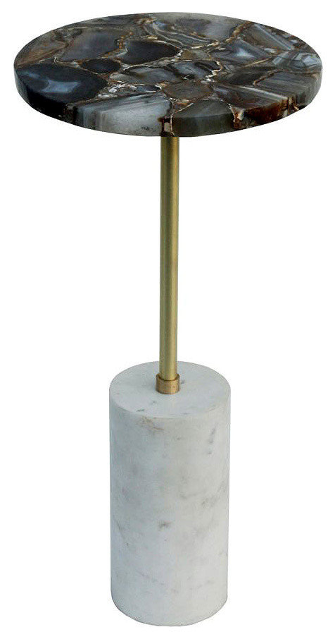 Black Agate Brass Side Table With Marble Base 12x24" - Contemporary ...