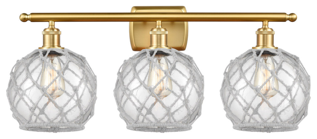 Farmhouse Rope 3 Light Bathroom Vanity Light in Satin Gold - Industrial ...