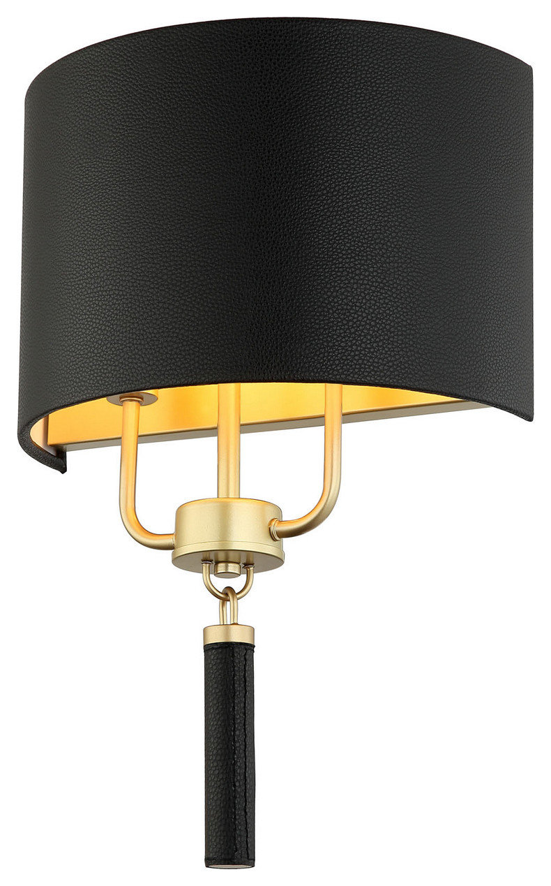 Secret Agent Two Light Wall Sconce in Painted Gold/Black Leather ...