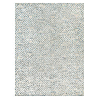Eaton Hand-Knotted Wool and Bamboo Silk Blue/Ivory Area Rug, 6'x9 ...