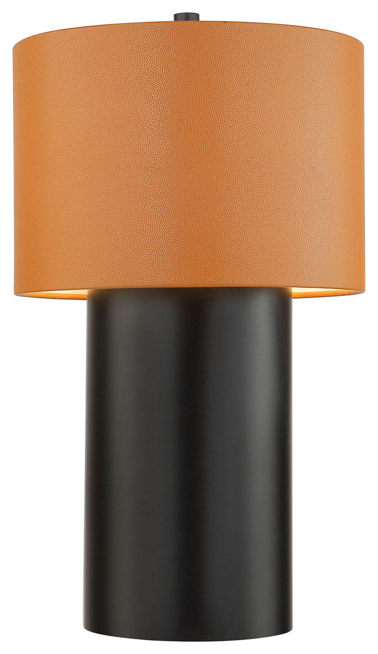 Secret Agent 1-Light Table Lamp, Black/Camel Leather - Contemporary ...
