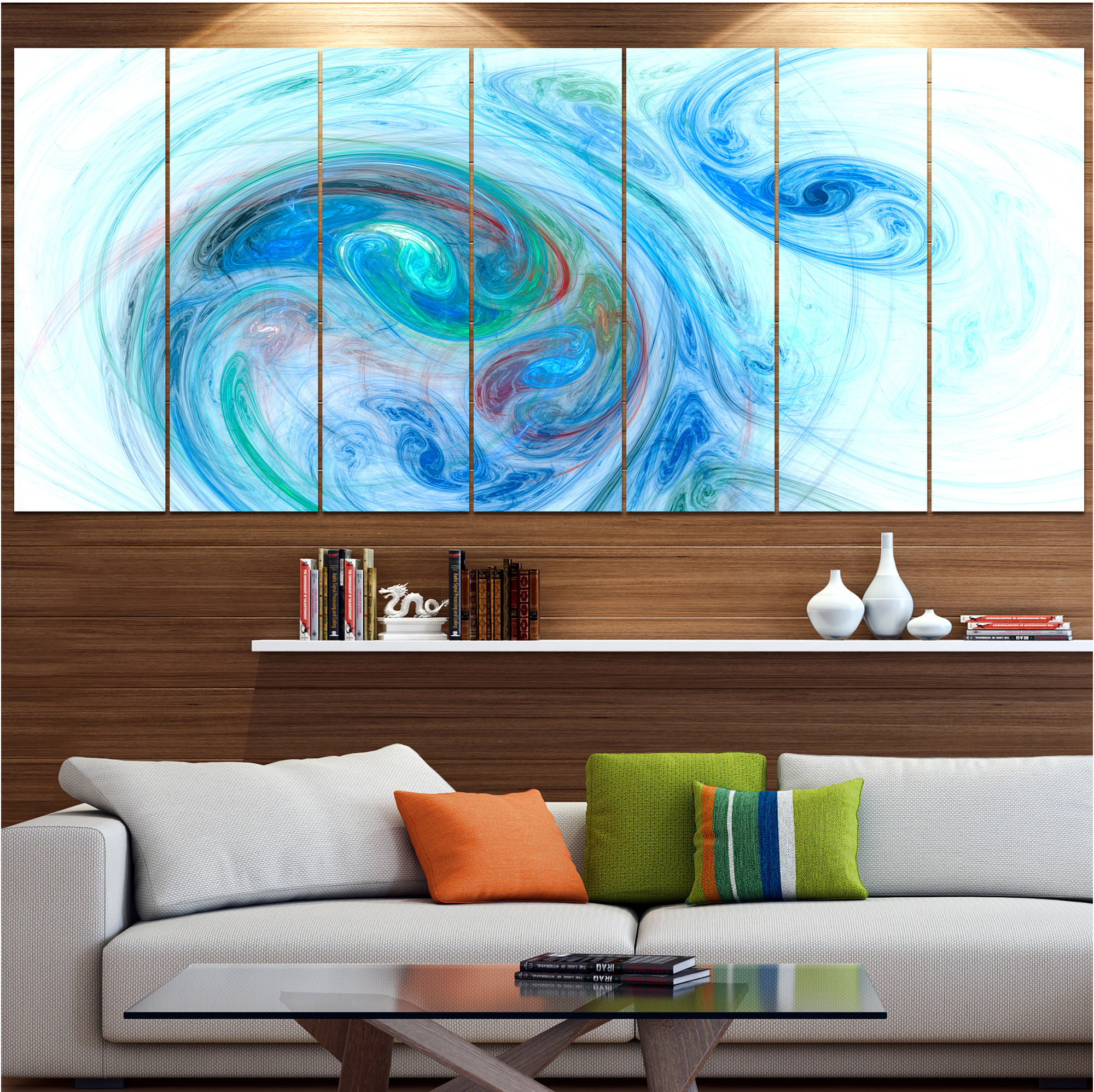Light Blue Fractal Illustration, Multipanel Abstract Canvas Wall Art ...