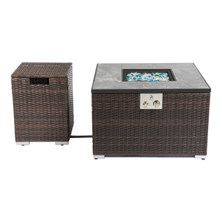 Square Ceramic Tile Tabletop Outdoor Fire Pit Table with Rain Cover ...