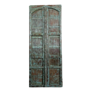 Consigned Antique Teak Doors Rustic Wood Blue Exterior Double Doors 81 ...