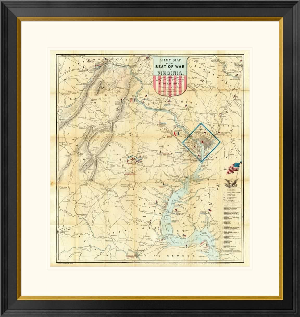 Army Map Of The Seat Of War In Virginia, 1862, 25"x1.5"x26", 30"x1.5 ...