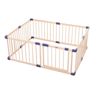 Pemberly Row Modern Baby Wood Safety Gate with Blue connector, 24.02"H ...
