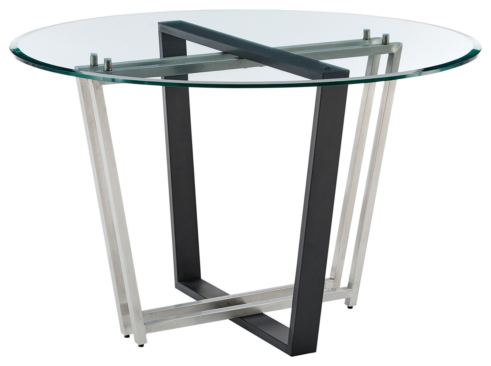 Devi Round Dining Table With Black Steel Base and Glass - Storage ...