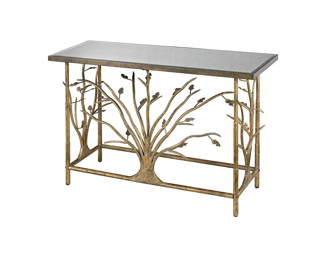 Sterling Gold Leafed Metal Branch Console Table With Antique Mirrored ...