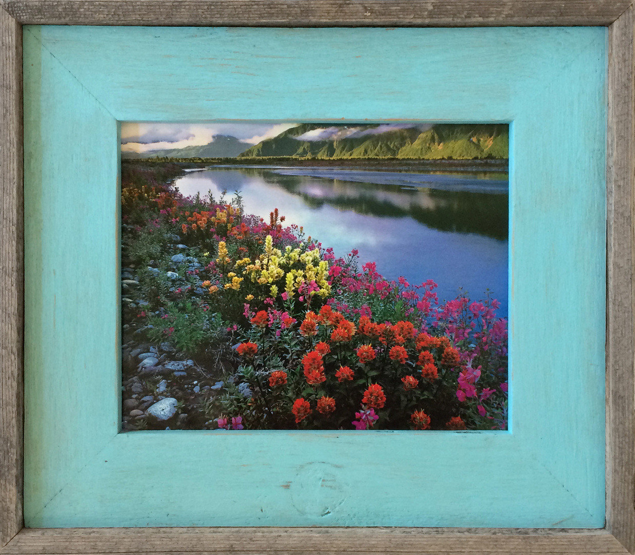 24x36 Barnwood Picture Frame, Lighthouse Robin Egg Blue Rustic Wood ...