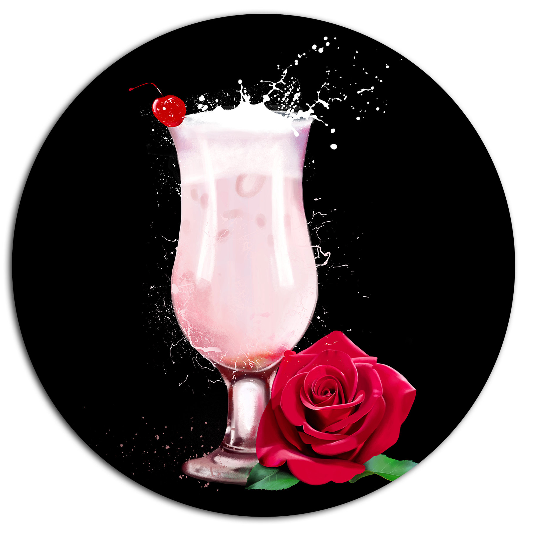 Strawberry Cocktail And Red Rose, Floral Large Disc Metal Wall Art ...