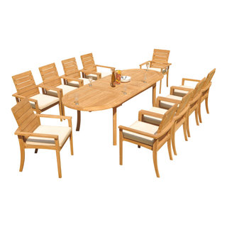 11-Piece Outdoor Teak Dining Set: 94" Oval Table, 10 Alps Stacking Arm ...