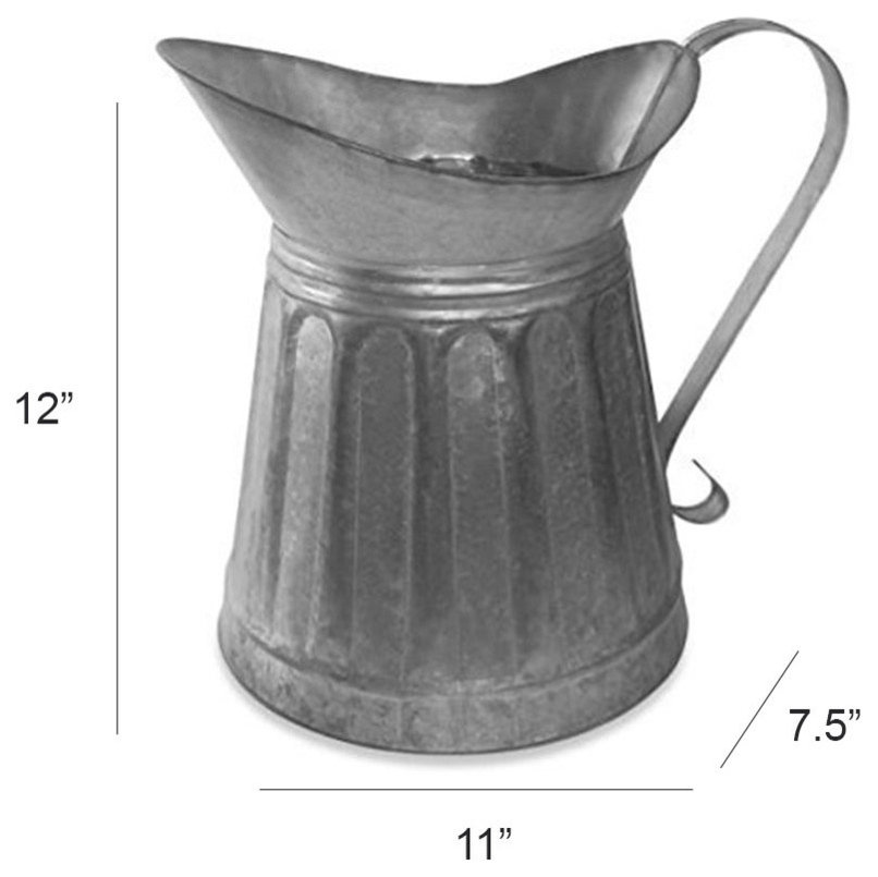 Benzara I457-AMC0004 Vintage Style Galvanized Metal Milk Pitcher, Gray ...