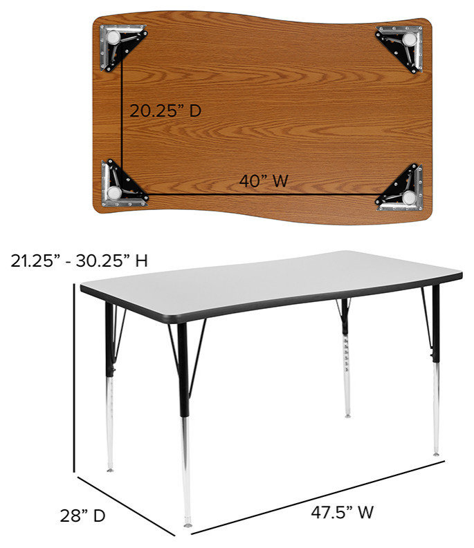 3 Piece 76" Oval Wave Activity Table Set, Standard Adjustable Legs ...