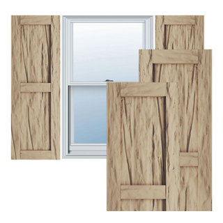 Rustic 2 Equal Flat Panel Faux Wood Shutters, 15x68" - Rustic ...