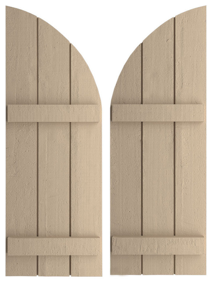 11"Wx24"H Hand Hewn Joined BnB Elliptical Top Faux Wood Shutters, 16 1/ ...
