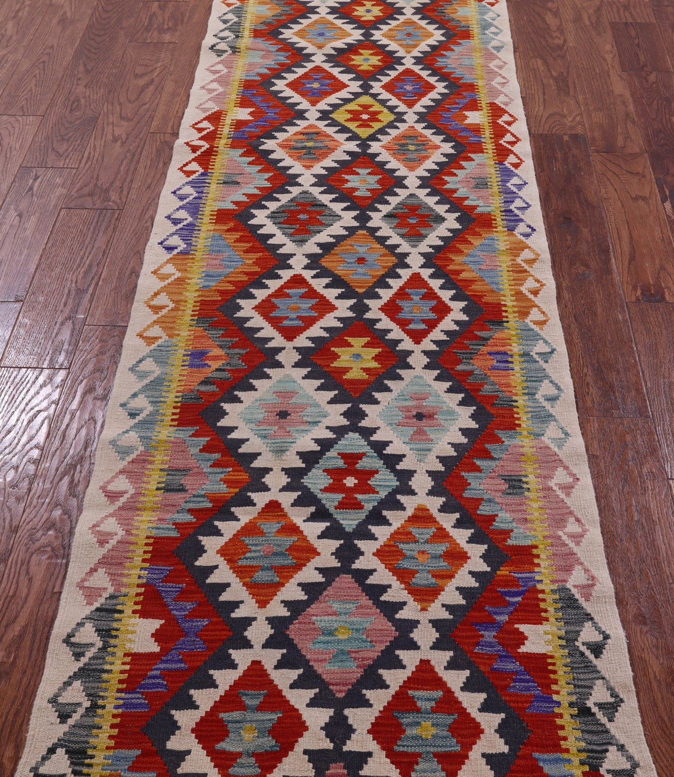 2' 9" X 13' 1" Wool On Wool Reversible Kilim Flat Weave Runner Rug ...