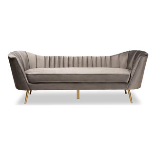 Glam and Luxe Gray Velvet Fabric Upholstered and Gold Finished Sofa ...
