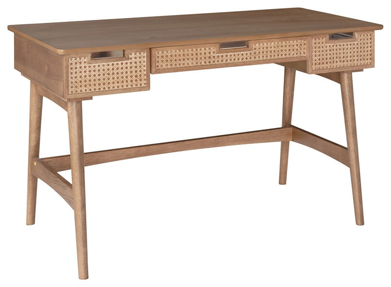 Linon Luca Rattan Wood Desk with Drawers in Natural - Tropical - Desks ...