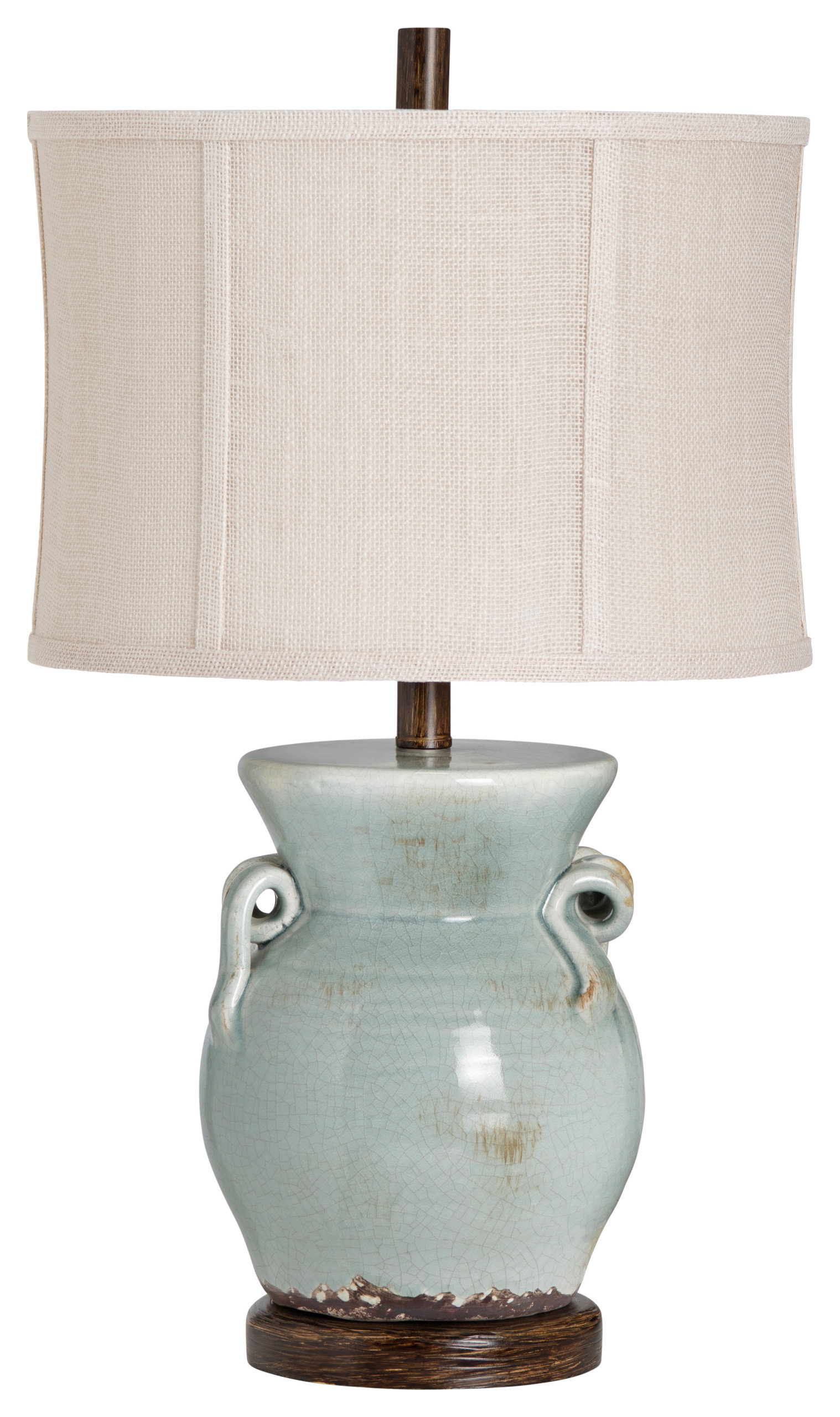 23.25"H Green Ceramic Table Lamps With Oatmeal Drum Shade, Set of 2 ...