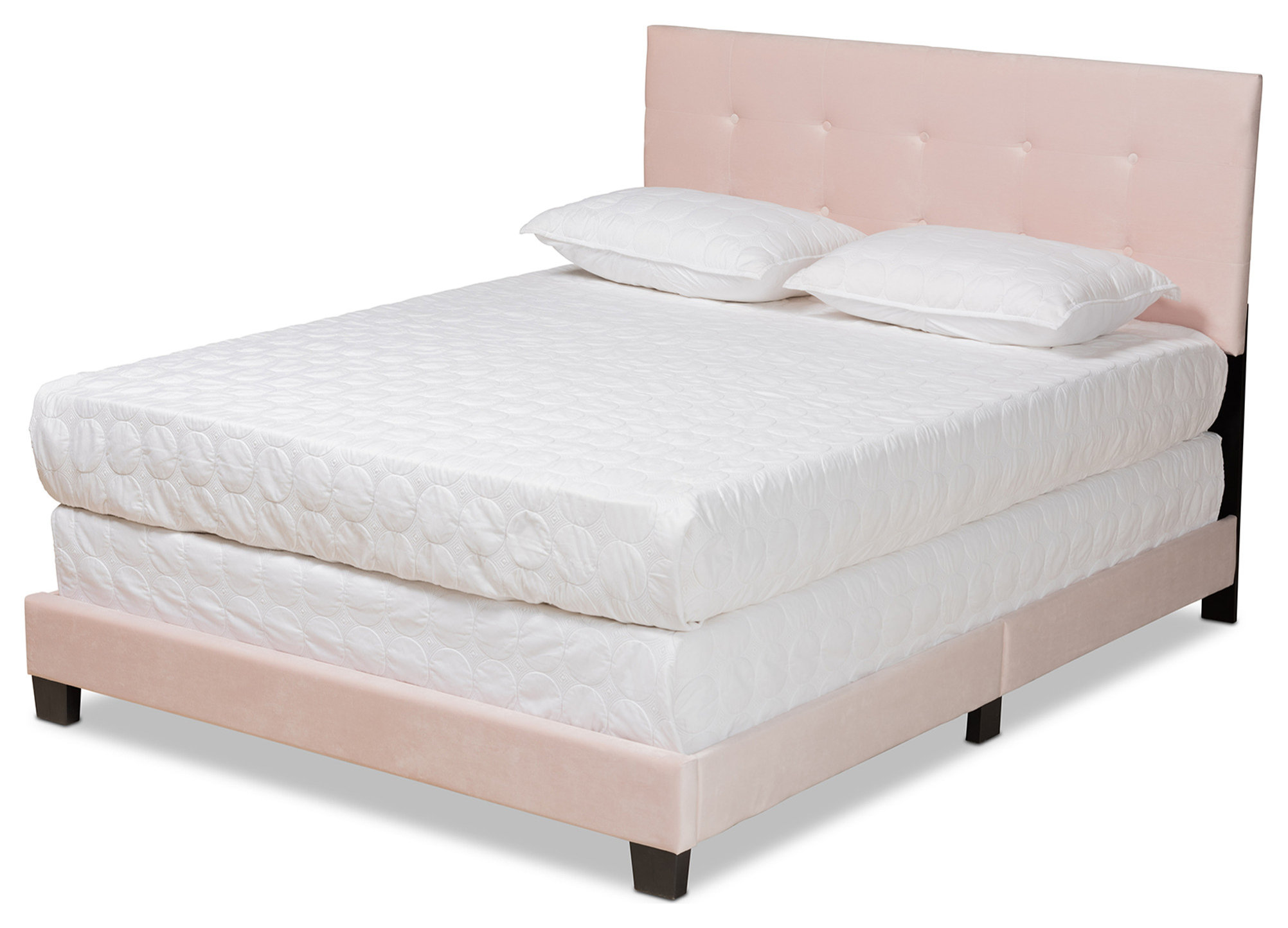 Caprice Modern Glam Light Pink Velvet Upholstered Full Size Panel Bed ...