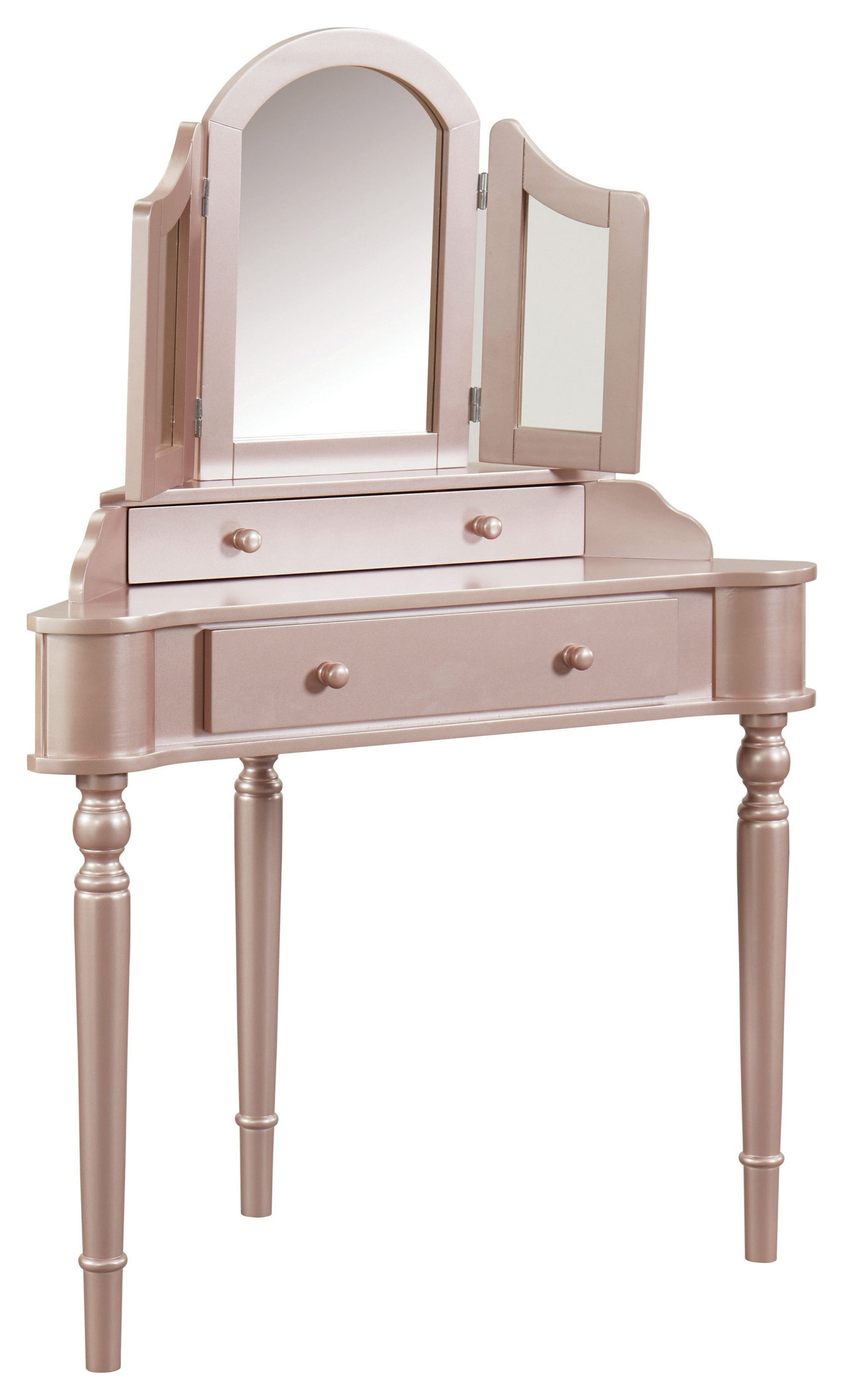 Benzara BM207322 Wooden Vanity Set with Padded Stool, Rose Gold ...