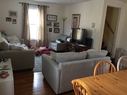 Split living room and make dining room into a shared space for family