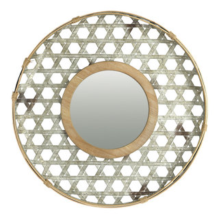 Round Metal Wall Mirror With Wood Frame and Galvanized Finish ...