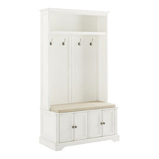 Bowery Hill Traditional Wood Hall Tree in Distressed White/Oatmeal ...