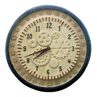 Gears Ceramic Large Handmade Wall Clock, Cream and Steel Glaze, 15 ...