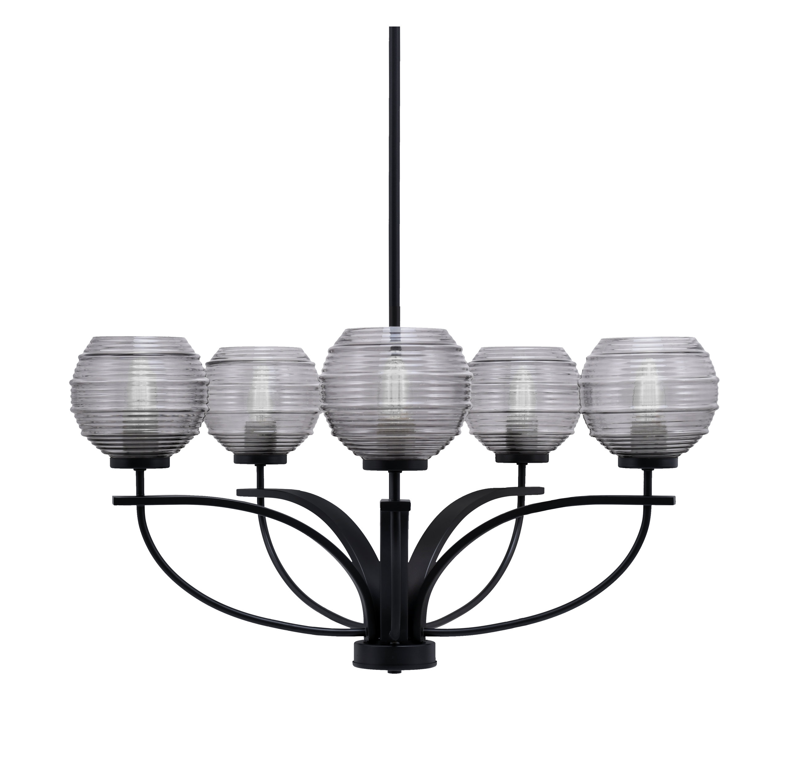 Cavella 5 Light Chandelier In Matte Black Finish, 6" Smoke Ribbed Glass ...