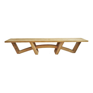 Outdoor Teak Bow Trestle Bench - Transitional - Outdoor Benches - by ...
