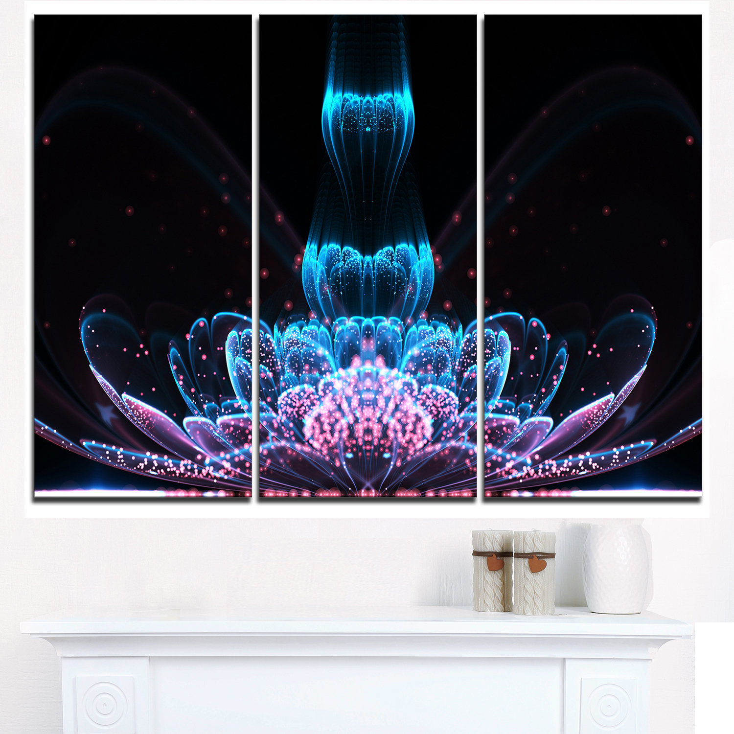 "Fractal Flower Blue Purple Digital Art" Wall Art, 3 Panels, 36"x28 ...