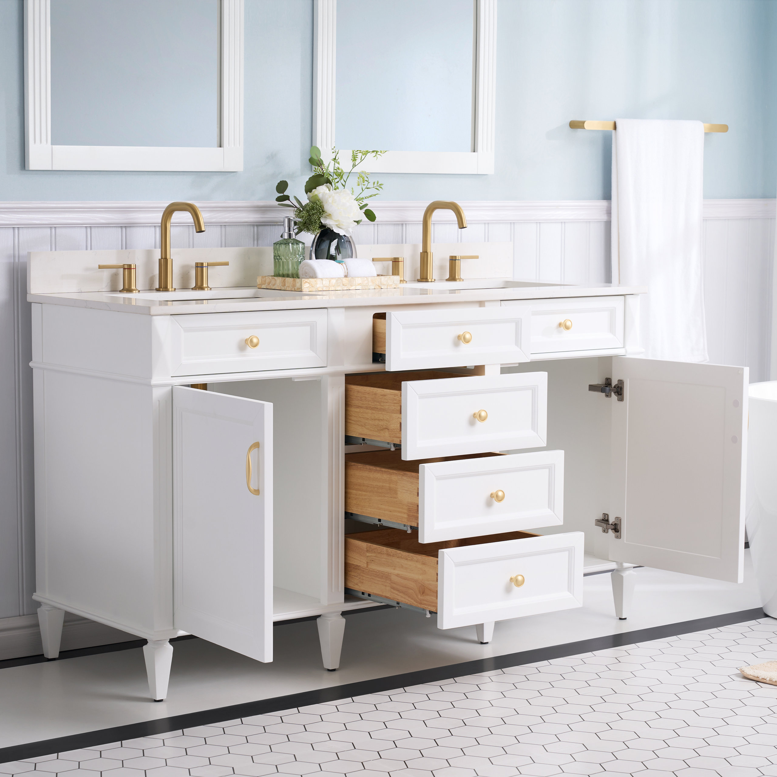 Elisa Freestanding Bath Vanity, Quartz Top, 60" - Transitional ...