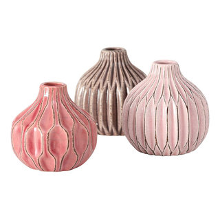 3 Piece PInk/Mauve/Rose Stoneware Table Vase Set - Farmhouse - Vases ...