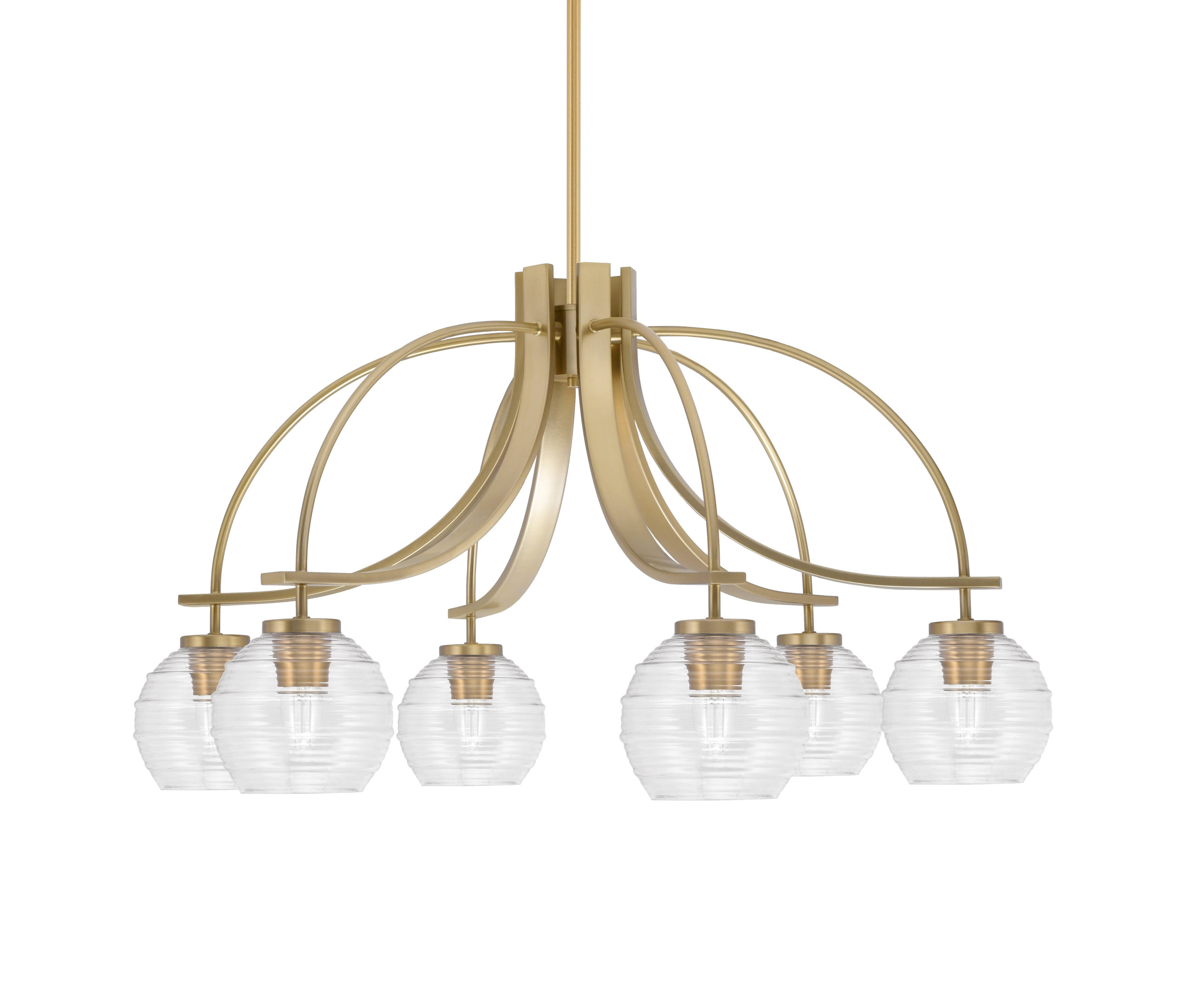 Cavella 6 Light, Chandelier, New Age Brass Finish, 6" Clear Ribbed ...