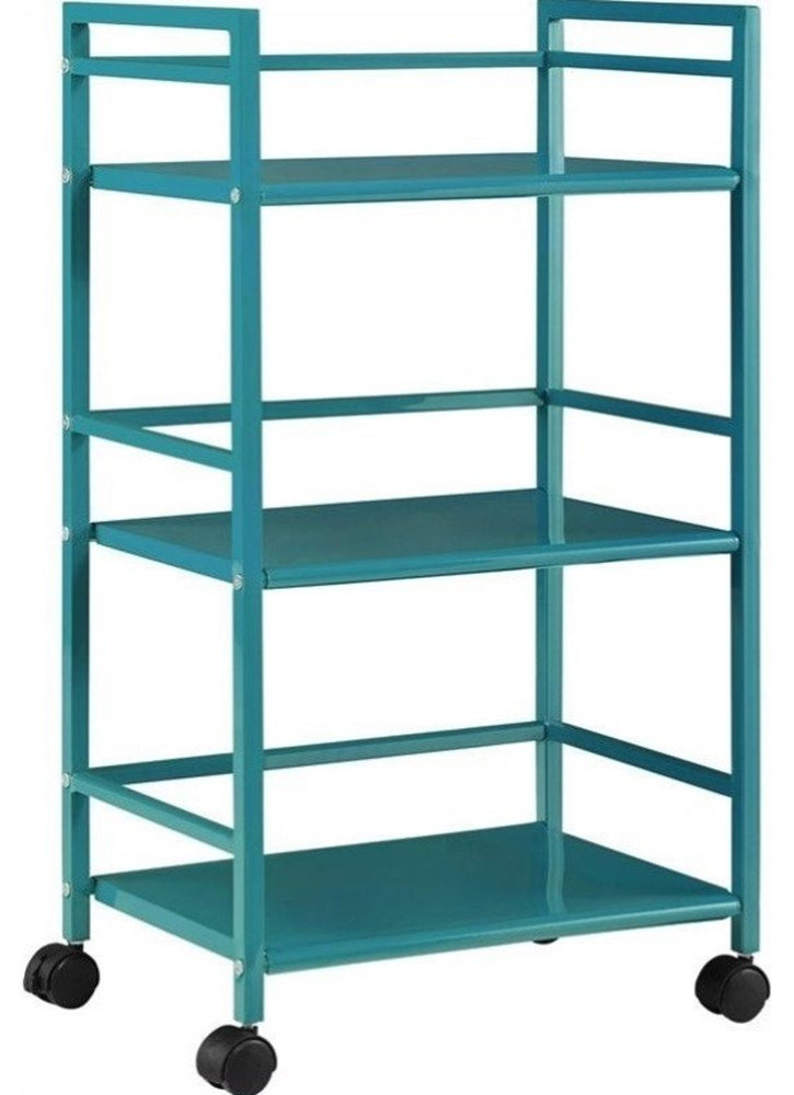 Altra Furniture Marshall 3 Shelf Metal Rolling Utility Cart in Teal ...